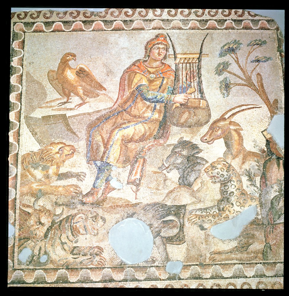 Orpheus playing to the animals, Roman mosaic by Roman
