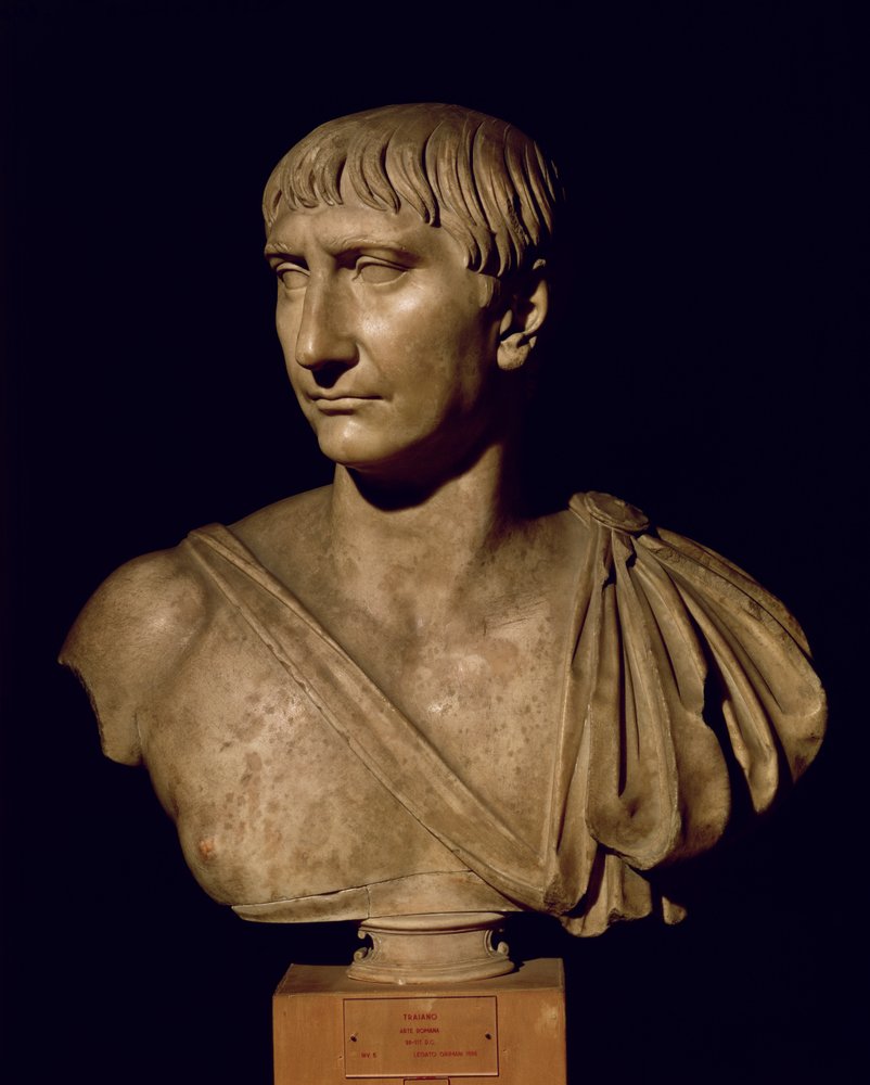 Portrait Bust of Emperor Trajan by Roman: Fine art print