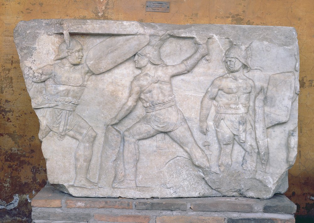 Relief depicting gladiators in combat by Roman
