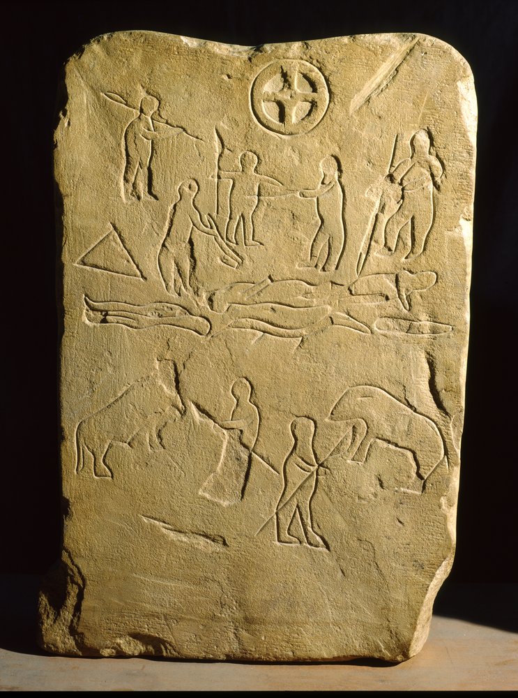 Stela with Scenes of Combat and Hunting, from Novario