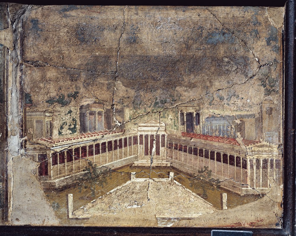 Ancient Roman Fresco with Architectonic Themes from Pompeii