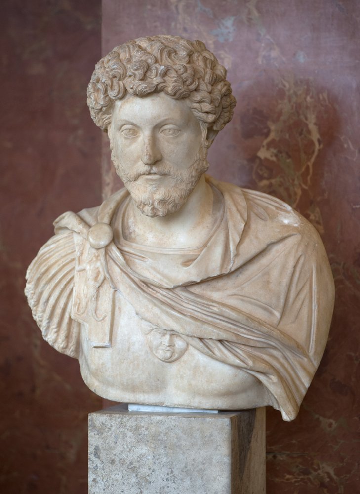 Bust of the Roman Emperor Marcus Aurelius (121 - 180 AD) marble
