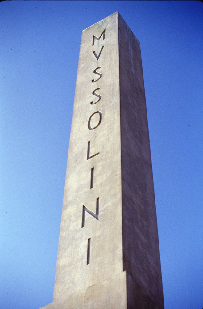 Rome Foro Italico. Overview of the obelisk dedicated to Mussolini