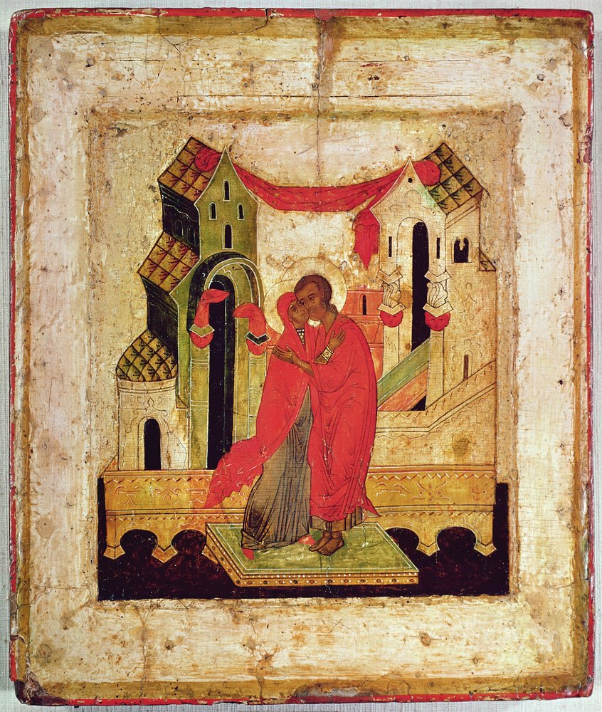 Icon Depicting the Meeting at the Golden Gate, Novgorod School