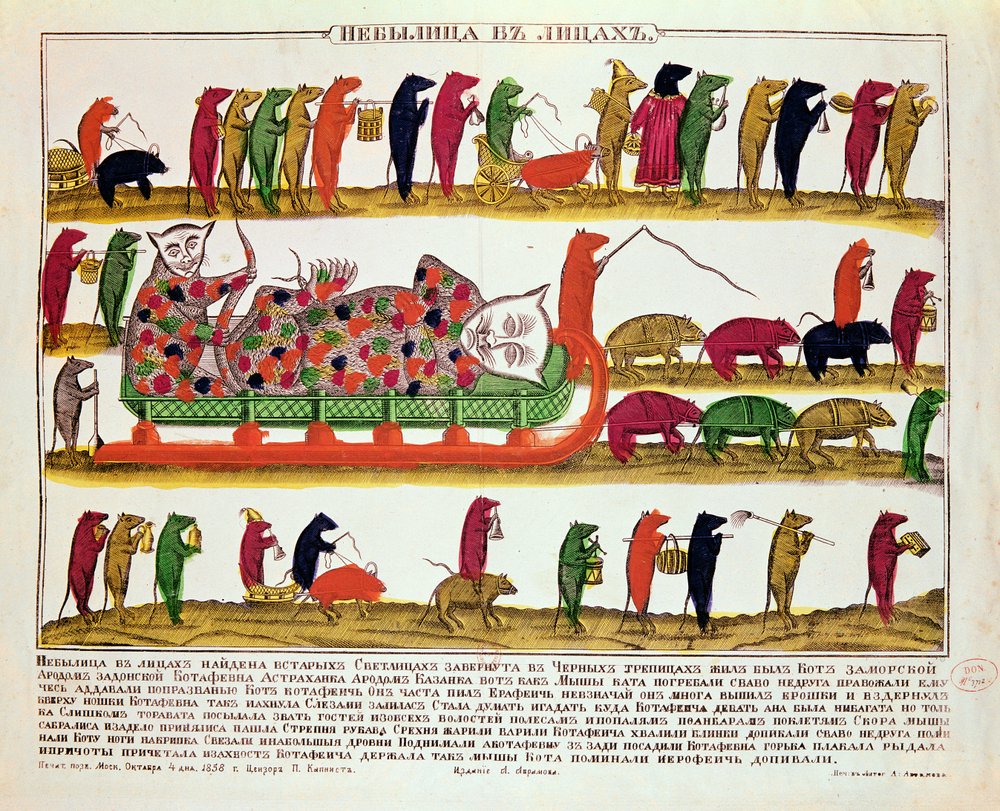 Burial of a cat by the mice, caricature of Tsar Peter the Great (1672 ...