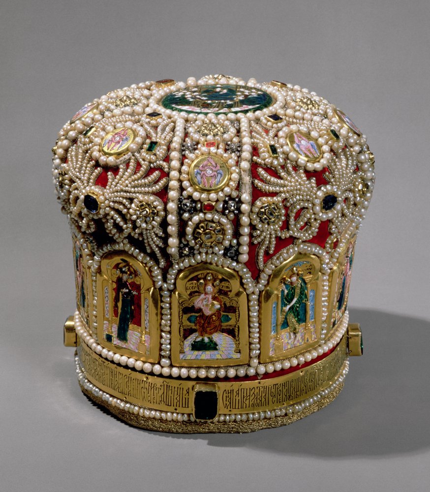 Mitre crown set with pearls and precious stones