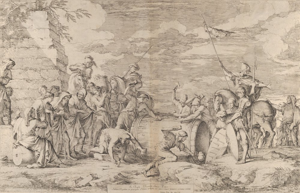 The death of Marcus Atilius Regulus, shown being nailed into a tub by ...