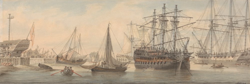 Men-of-War and Other Shipping on the Thames by Samuel Atkins