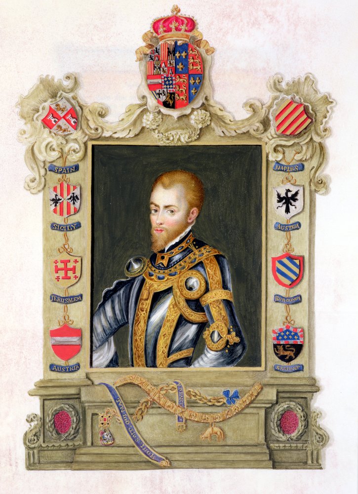 Portrait of Philip II King of Spain from 'Memoirs of the Court of Queen ...