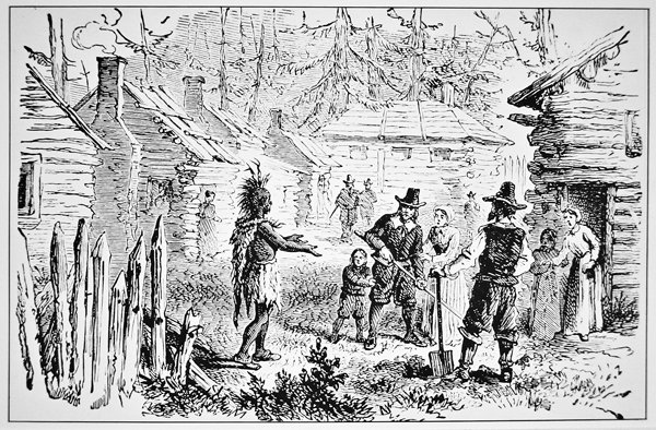 Samoset, chief of the Pemaquids visits the Pilgrim Fathers in 1621