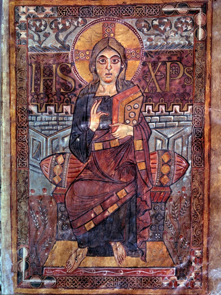 Carolingian Art: Christ in majesty. Miniature from the manuscript ...
