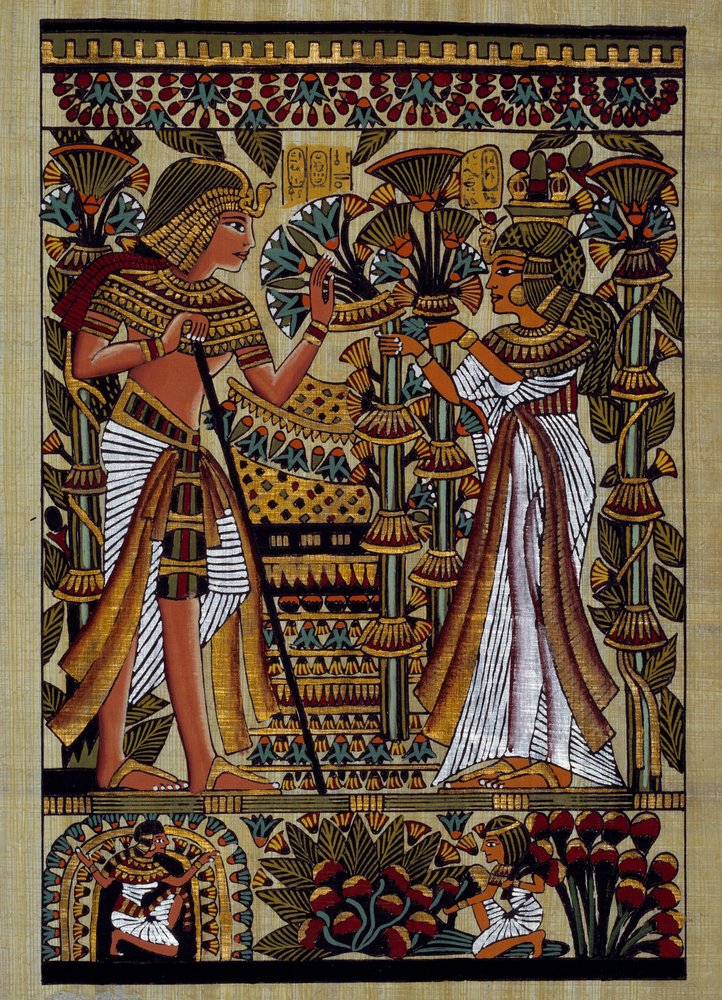 Egyptian Antiquity: Offering to the Pharaoh. Papyrus, New Empire