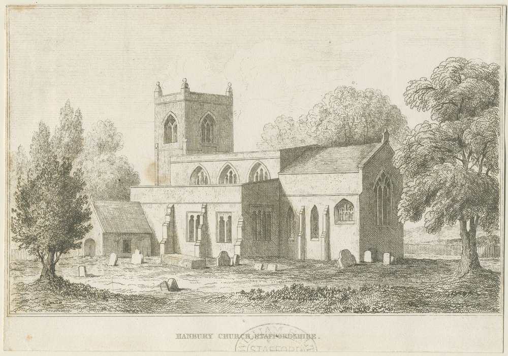 Hanbury Church: etching, nd [c 1800] by School English