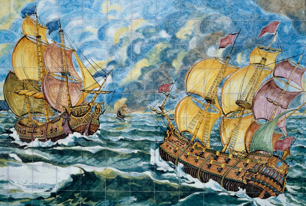 Ceramic Panel Depicting Two Sailing Ships (detail)