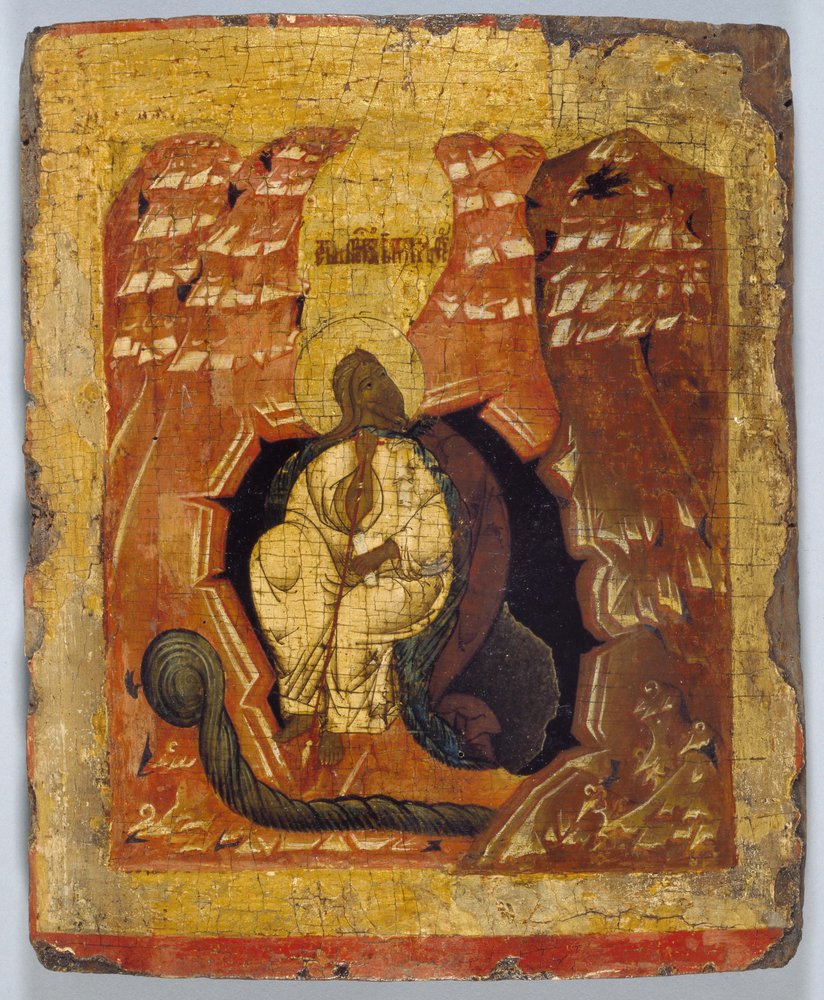 Icon of Elijah fed by a Crow by School Russian