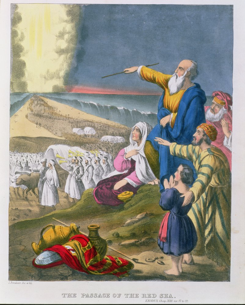 Moses Parting the Red Sea, from a bible printed by Edward Gover, 1870's