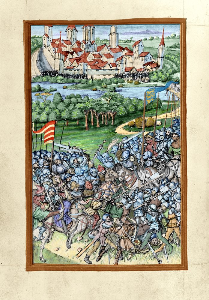 Illustration of the Battle of Lechfeld, from the Augsburg Chronicle, 1457
