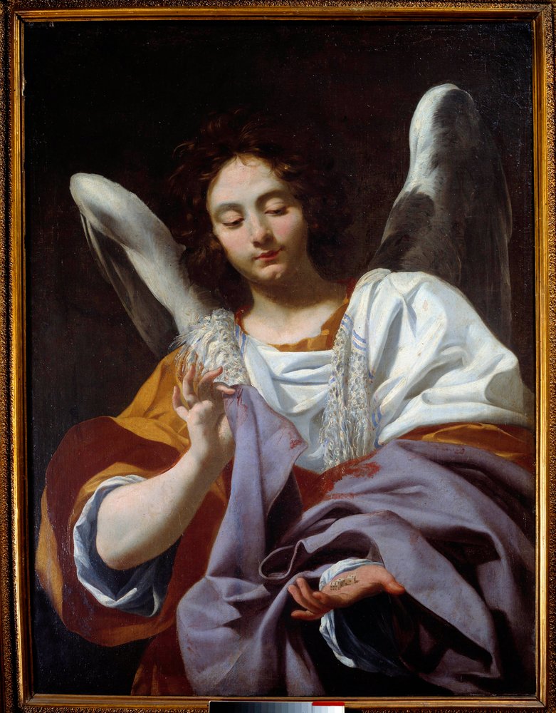 The Angel with the tunic, instruments of the Passion