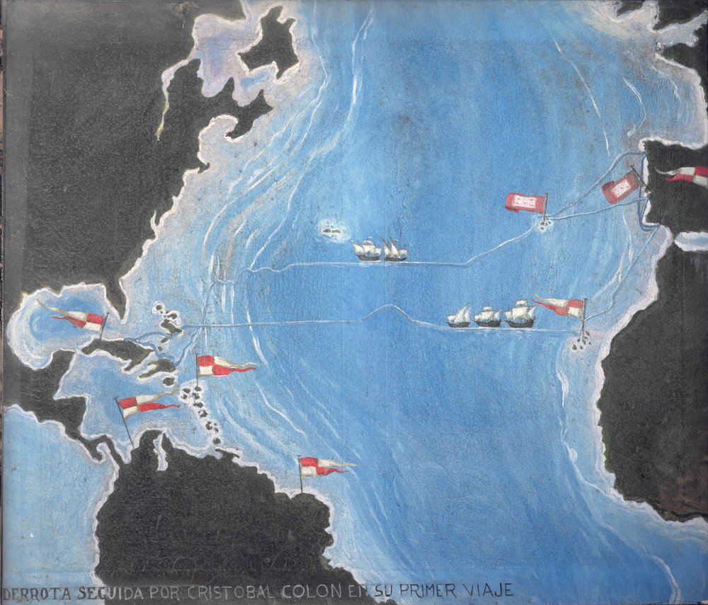 Map Showing the Route of Christopher Columbus on His First Voyage to ...