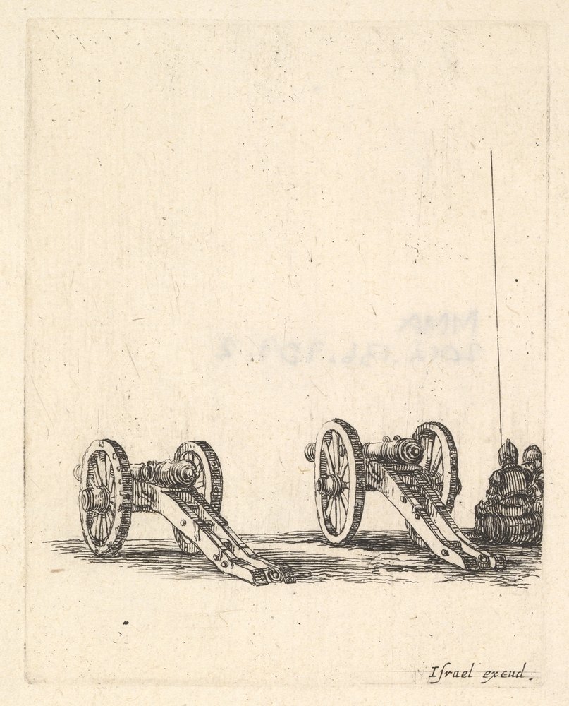 Two Cannons, Two Soldiers Seen from the Back Seated to the Right, from ...