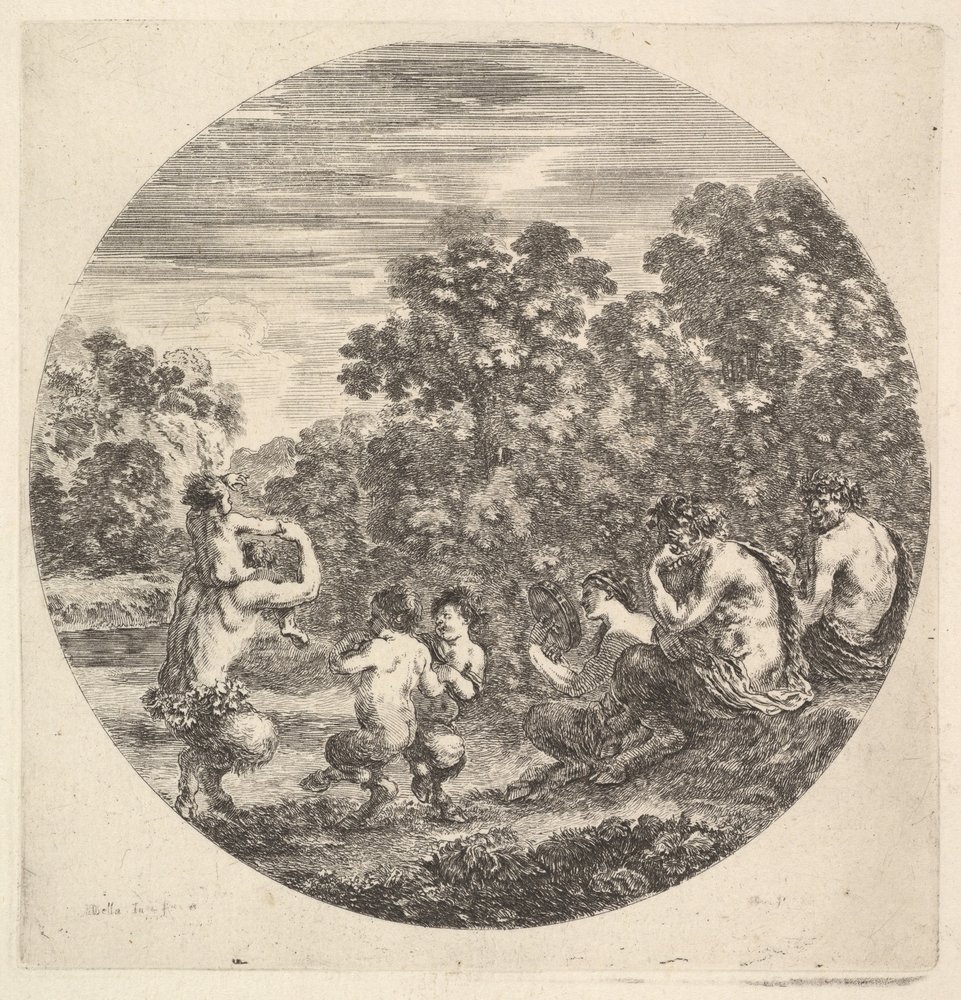 Two Satyrs and a Faun Seated to Right Watching Two Child Satyrs and ...