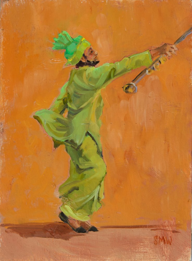 Indian Green Dancer with Chimta by Sue Wales