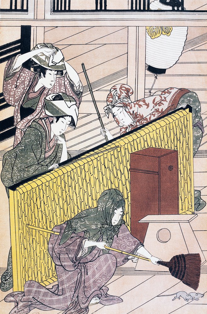 Servant Chasing Mice in House by Suzuki Harunobu