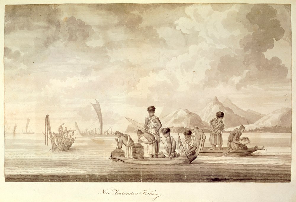 New Zealanders fishing, January 1770 by Sydney Parkinson