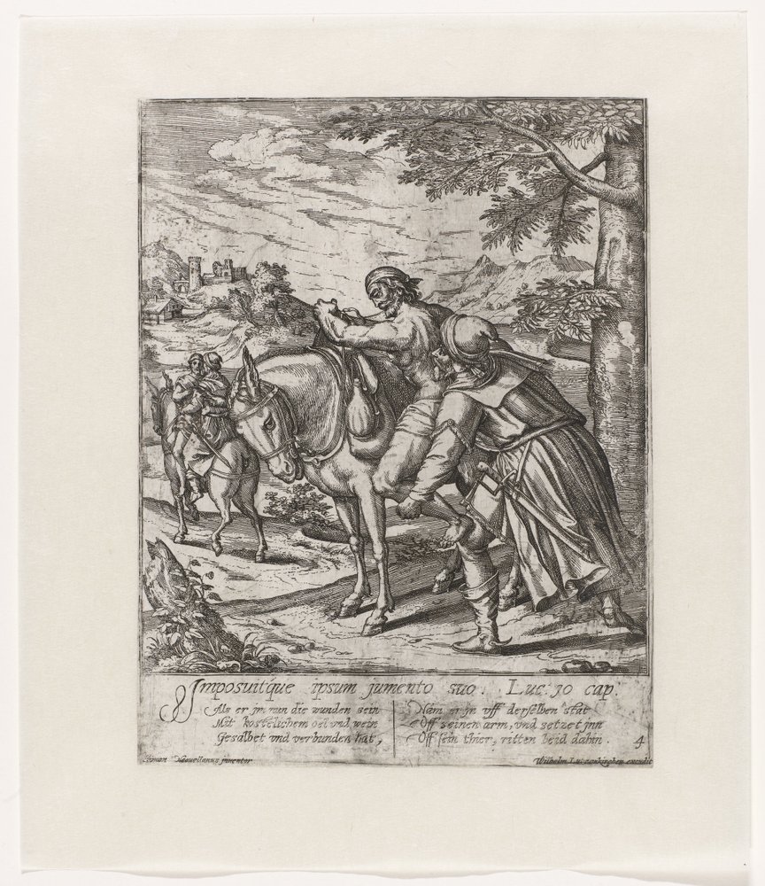 The Good Samaritan Helps the Wounded Man onto His Donkey, Parable of ...