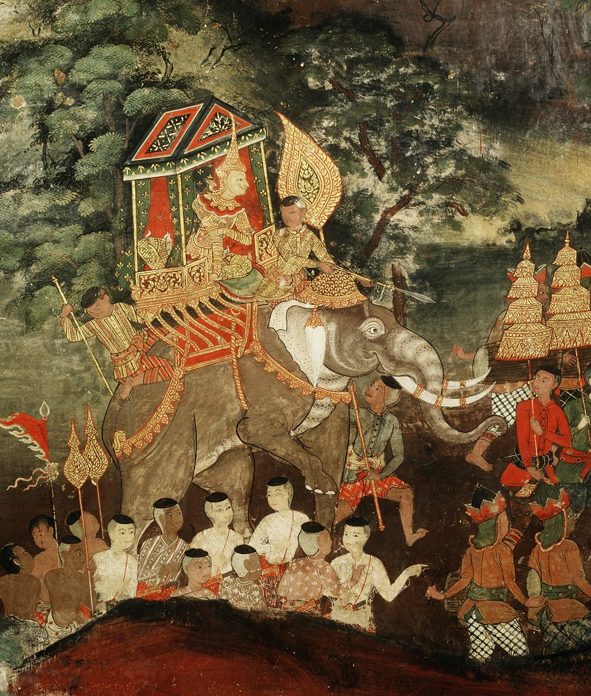 King Vessantara on a White Elephant Meets the Brahmins, Scene from ...