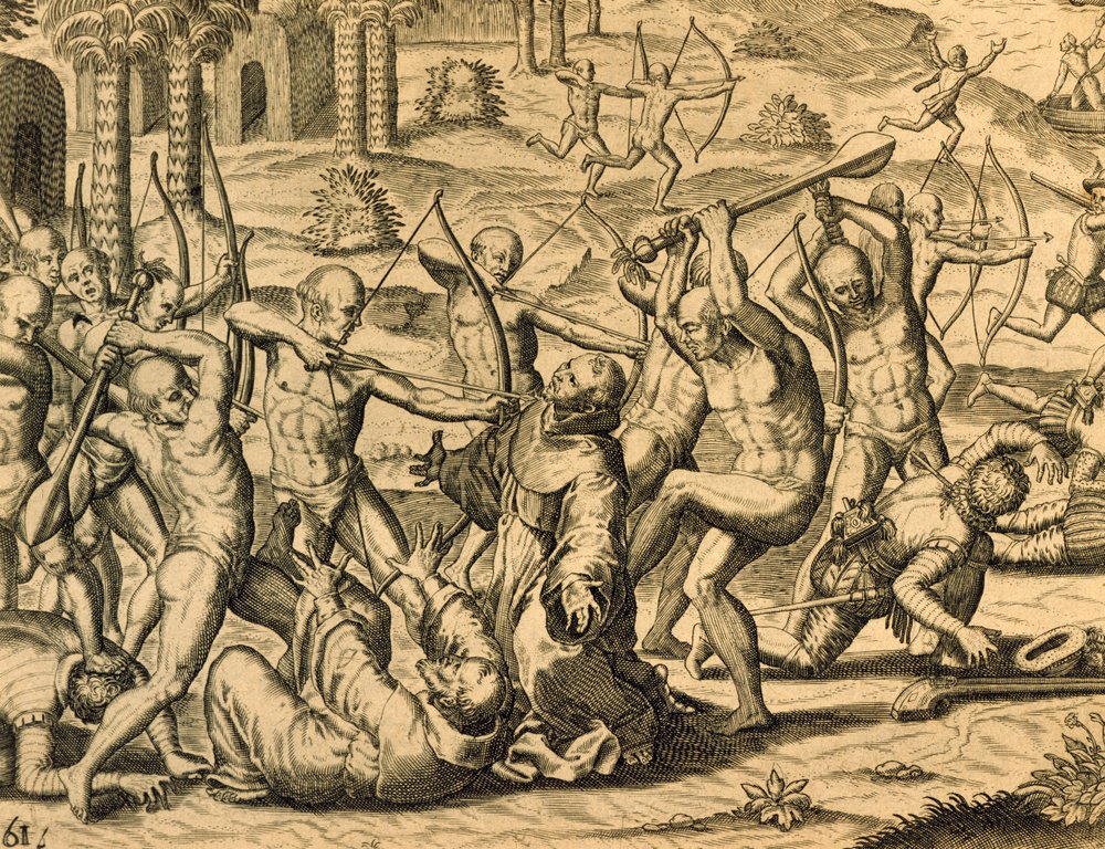 Martyrdom of Missionary Monks in South America, engraving from Historia ...