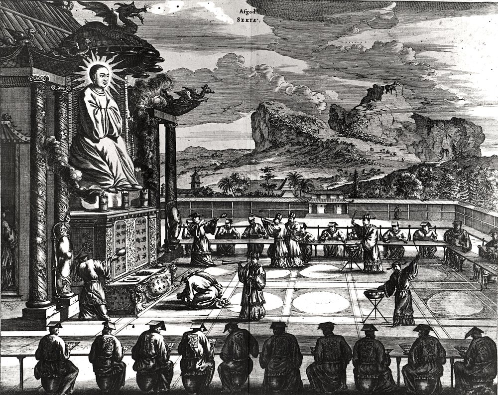 A Buddhist Ceremony from 'Indiae Orientalis', published in 1670
