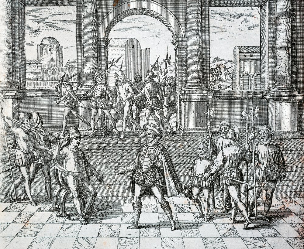 The Inca King Atahualpa Being Taken Prisoner by Spaniards in Cajamarca