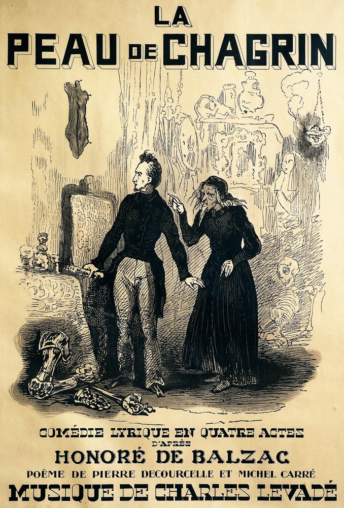 Poster for Le peau de chagrin, comic opera, libretto by Pierre ...