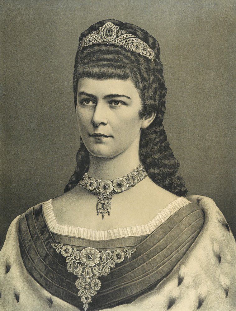Portrait Lithograph of Empress Elisabeth with Ruby Jewelry Set