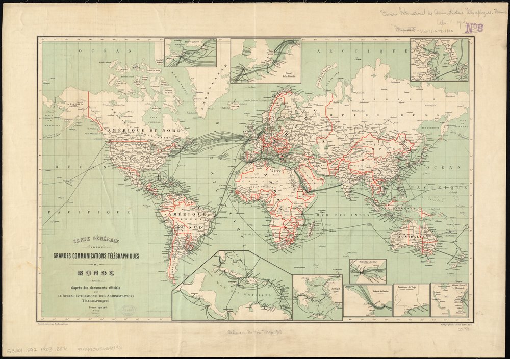 World Map of Telegraph Lines Published by the International Telegraph ...