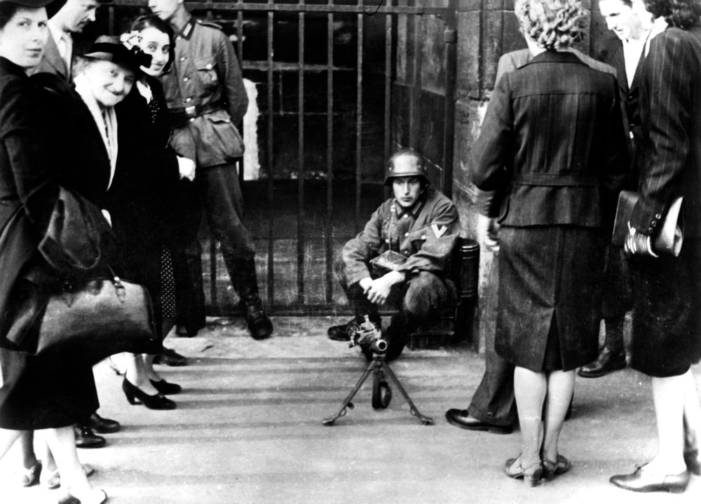 Civilians in Front of a German Guard Post with a Machine Gun, Paris ...