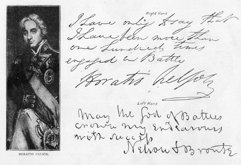Handwriting and signatures of Lord Nelson before and after the loss of ...