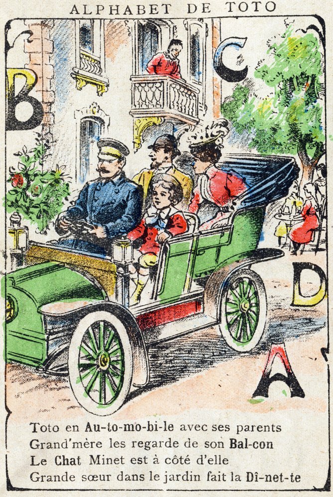 Letters A B C D Car Balcony Cat Dinette. Engraving in 'Alphabet de Toto ...