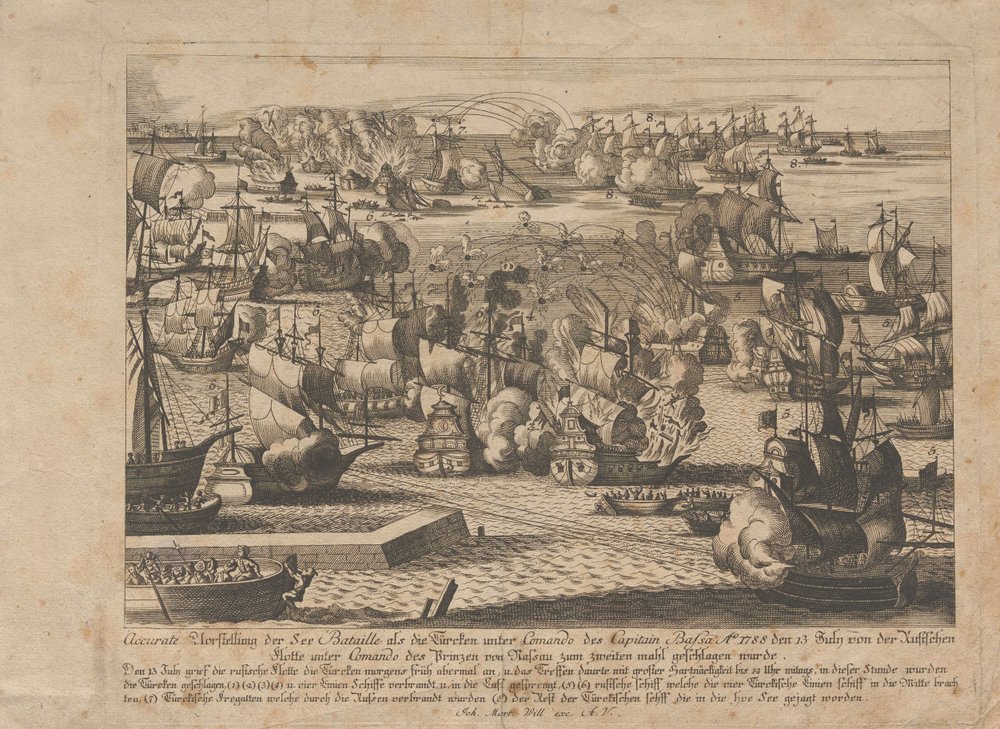 Naval battle between the Russian and Ottoman fleet on July 13, 1788