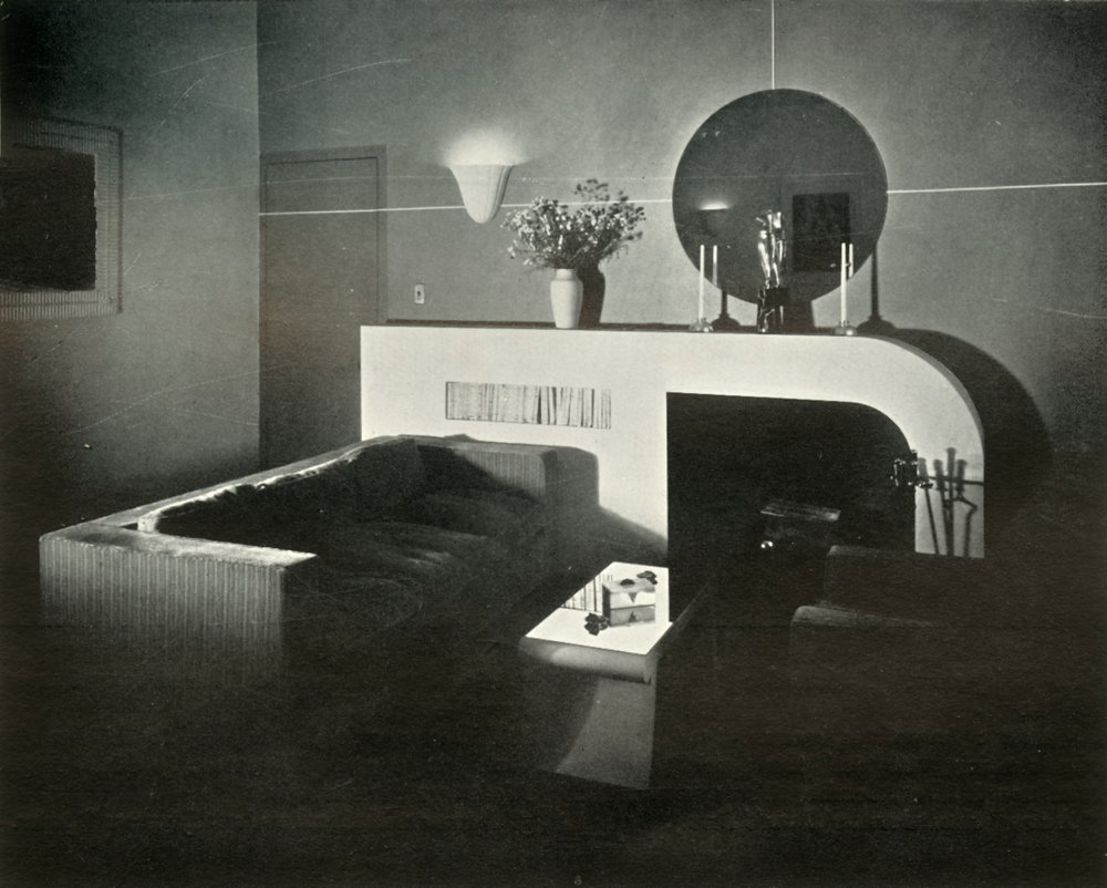 New York pent-house home of Raymond Loewy, designed by himself - Fireplace