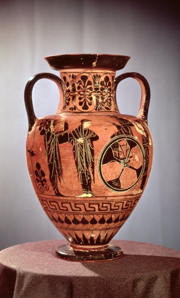 Greek black-figure amphora depicting Demeter, Persephone and Apollo