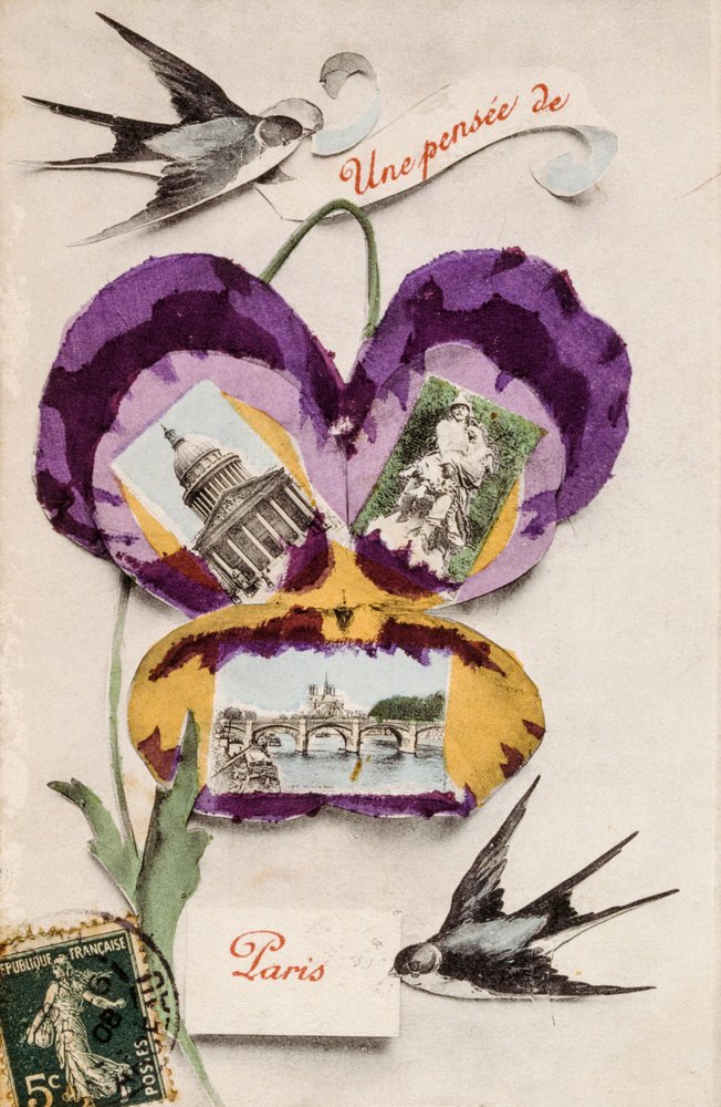 French Greeting Card with Floral Elements