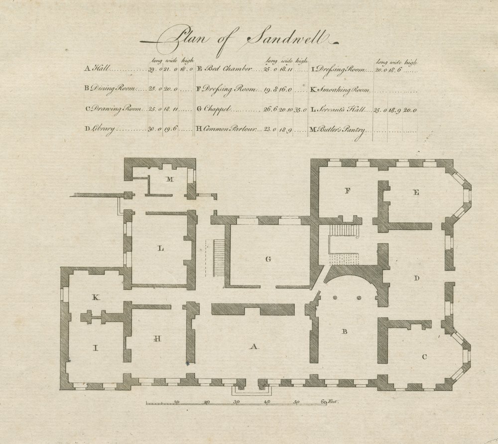 Sandwell Park - Plan of Hall by Unbekannt: Fine art print
