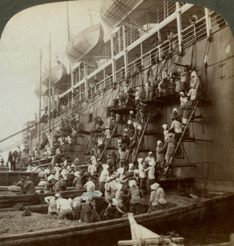 Coaling the Pacific Mail SS Siberia, at the Fortified Naval Station of ...