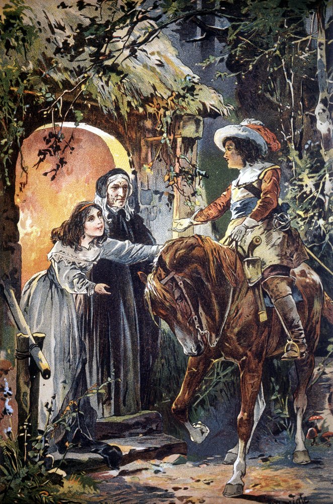 19th century illustration depicting an episode of a children's fable: a ...