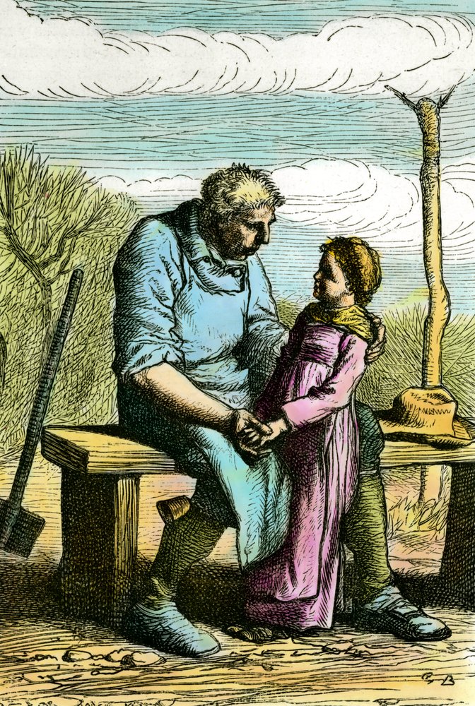 Cosette and Jean Valjean. Illustration for the novel Les Miserables by ...