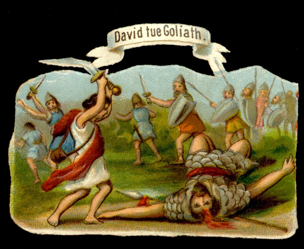 David and Goliath: David kills Goliath with his sword. 19th century ...