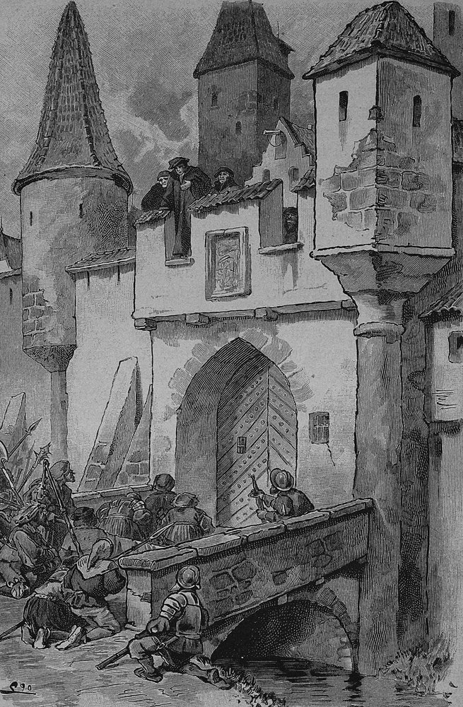 German Peasants War: Eberlin Busy City People at the Augstbruecke to Erfurt