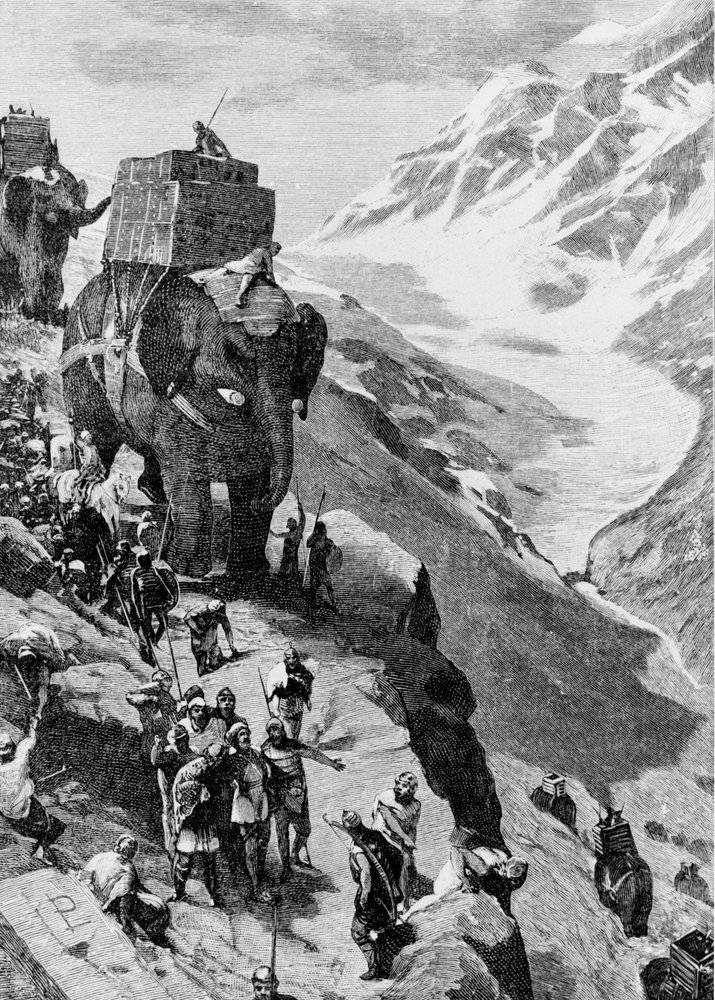 Hannibal Crossing the Alps with Elephants to Arrive in Italy (II Punic ...